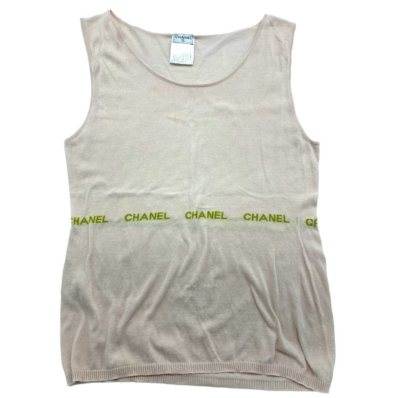 CHANEL | Tops | Chanel Light Pink Logo Letter Knit Tank Top | Poshmark